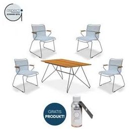Houe Set aus SKETCH Dining Table 160cm und 4x Click Dining Chair mit Bambusarmlehnen Dusty light blue
