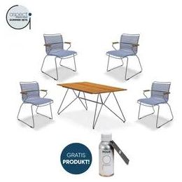 Houe Set aus SKETCH Dining Table 160cm und 4x Click Dining Chair mit Bambusarmlehnen Pigeon blue