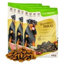 12 kg Lecker.Pet&reg; Gino's Adult Maxi mit Huhn Hundefutter Trockenfutter Vollnahrung