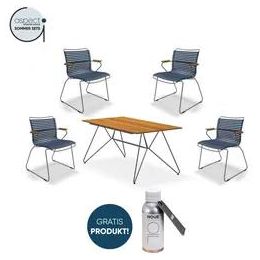 Houe Set aus SKETCH Dining Table 160cm und 4x Click Dining Chair mit Bambusarmlehnen Dark Blue