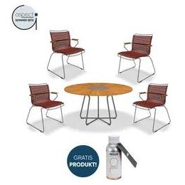 Houe Set aus CIRCLE Dining Table &Oslash;150 und 4x CLICK Dining Chair mit Bambusarmlehen Paprika