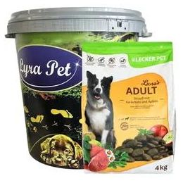 4 kg Lecker.Pet&reg; Luna's Adult Strau&szlig; mit Kartoffel & Apfel Hundefutter Trockenfutter Vollnahrung in 30 L Tonne