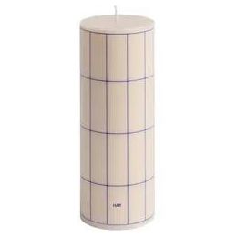 Hay Column Stumpenkerze Medium Off-White with blue grid check