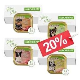 44 x 150 g Lecker.Pet&reg; Gino's, Josie's, Luna's & Paula's Feine Pat&eacute; Hundefutter Nassfutter Mix Vollnahrung - je Sorte 11 Schalen