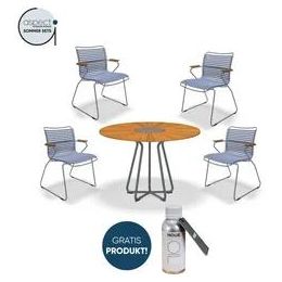 Houe Set aus CIRCLE Dining Table &Oslash;110 und 4x CLICK Dining Chair mit Bambusarmlehen Pigeon blue