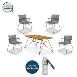 Houe Set aus SKETCH Dining Table 160cm und 4x Click Dining Chair mit Bambusarmlehnen Dark Grey