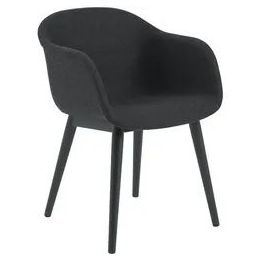 muuto Fiber Armchair, wood base, wooly 1003 / schwarz