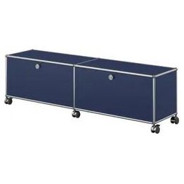 USM Haller TV-/Hi-Fi-M&ouml;bel auf Rollen und mit 2 Klappt&uuml;ren Stahlblau