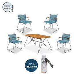Houe Set aus SKETCH Dining Table 160cm und 4x Click Dining Chair mit Bambusarmlehnen Petrol