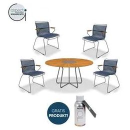 Houe Set aus CIRCLE Dining Table &Oslash;150 und 4x CLICK Dining Chair mit Bambusarmlehen Dark Blue