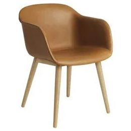 muuto Fiber Armchair, wood base, refine leder cognac / eiche