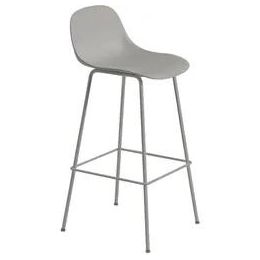 muuto Fiber Barhocker mit R&uuml;ckenlehne, tube base, h&ouml;he 75 cm, grau / grau