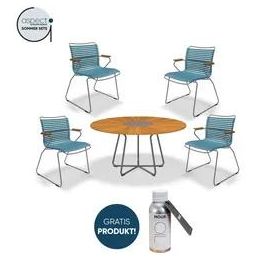 Houe Set aus CIRCLE Dining Table &Oslash;150 und 4x CLICK Dining Chair mit Bambusarmlehen Petrol