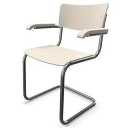 Thonet S 43 F Freischwinger mit Armlehnen chrome Buche wei&szlig; lasiert