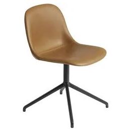muuto Fiber Side Chair, swivel base with return, refine leder cognac / schwarz