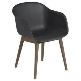 muuto Fiber Armchair, wood base, schwarz / dunkelbraun gebeizt