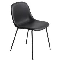 muuto Fiber Side Chair, tube base, refine leder schwarz / schwarz
