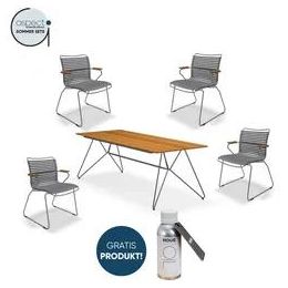 Houe Set aus SKETCH Dining Table 220cm und 4x Click Dining Chair mit Bambusarmlehnen Dark Grey