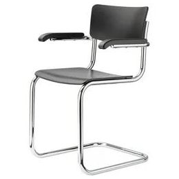 Thonet S 43 F Freischwinger mit Armlehnen Buche Chrome schwarz gebeizt