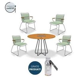 Houe Set aus CIRCLE Dining Table &Oslash;110 und 4x CLICK Dining Chair mit Bambusarmlehen Dusty Green