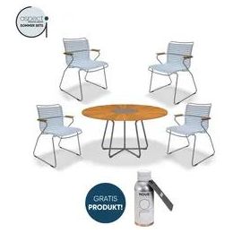 Houe Set aus CIRCLE Dining Table &Oslash;150 und 4x CLICK Dining Chair mit Bambusarmlehen Dusty light blue