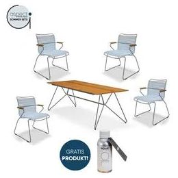 Houe Set aus SKETCH Dining Table 220cm und 4x Click Dining Chair mit Bambusarmlehnen Dusty light blue