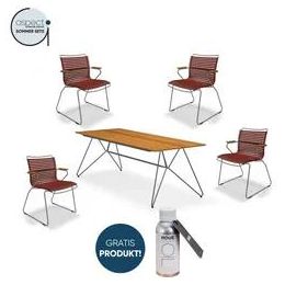Houe Set aus SKETCH Dining Table 220cm und 4x Click Dining Chair mit Bambusarmlehnen Paprika
