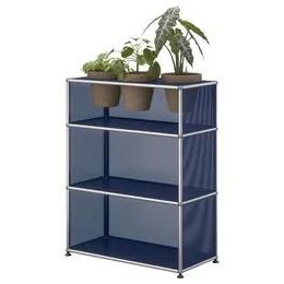 USM Haller Sideboard, mit perforierten Metallelementen und Pflanzeneinlage Stahlblau