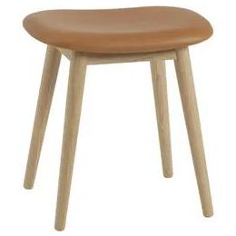muuto Fiber Stool, wood base, refine leder cognac / eiche