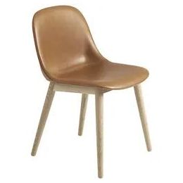 muuto Fiber Side Chair, wood base, refine leder cognac / eiche