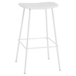 muuto Fiber Barhocker ohne R&uuml;ckenlehne, tube base, h&ouml;he 75 cm, natural white / wei&szlig;
