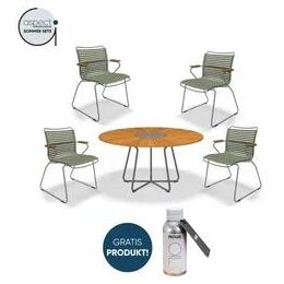 Houe Set aus CIRCLE Dining Table &Oslash;150 und 4x CLICK Dining Chair mit Bambusarmlehen Olive green