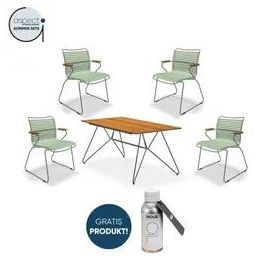 Houe Set aus SKETCH Dining Table 160cm und 4x Click Dining Chair mit Bambusarmlehnen Dusty Green