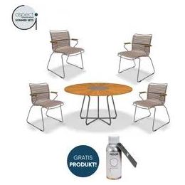 Houe Set aus CIRCLE Dining Table &Oslash;150 und 4x CLICK Dining Chair mit Bambusarmlehen Sand