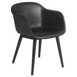 muuto Fiber Armchair, wood base, refine leder schwarz / schwarz