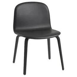 muuto Visu Wide Chair, wood base, refine leder schwarz / schwarz