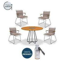 Houe Set aus CIRCLE Dining Table &Oslash;110 und 4x CLICK Dining Chair mit Bambusarmlehen Sand