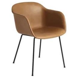 muuto Fiber Armchair, tube base, refine leder cognac / schwarz