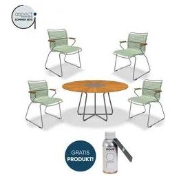 Houe Set aus CIRCLE Dining Table &Oslash;150 und 4x CLICK Dining Chair mit Bambusarmlehen Dusty Green