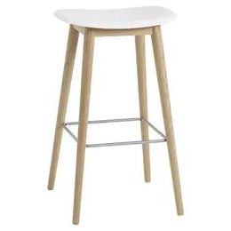 muuto Fiber Barhocker ohne R&uuml;ckenlehne, wood base, h&ouml;he 75 cm, natural white / eiche