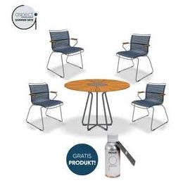 Houe Set aus CIRCLE Dining Table &Oslash;110 und 4x CLICK Dining Chair mit Bambusarmlehen Dark Blue