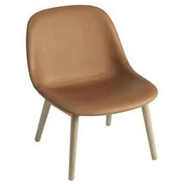 muuto Fiber Lounge Chair, wood base, refine leder cognac / eiche natur