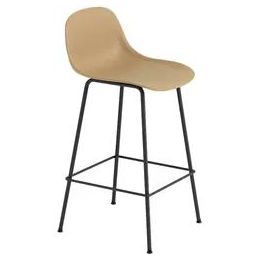muuto Fiber Barhocker mit R&uuml;ckenlehne, tube base, h&ouml;he 65 cm, ochre / schwarz