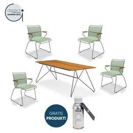 Houe Set aus SKETCH Dining Table 220cm und 4x Click Dining Chair mit Bambusarmlehnen Dusty Green