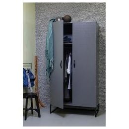 Garderobenschrank Woood "Morris", grau, Holzwerkstoff, Schr&auml;nke, Garderobenschrank, mit Kleiderstange, massiv Kiefer H 195 cm x B 100 cm