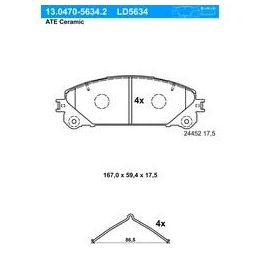 ATE Bremsbelagsatz, Scheibenbremse 13047056342 f&uuml;r TOYOTA LEXUS