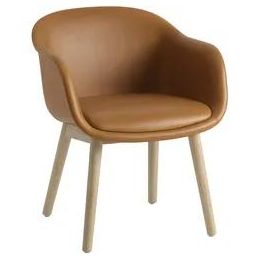 muuto Fiber Conference Armchair, wood base, refine leder cognac / eiche natur