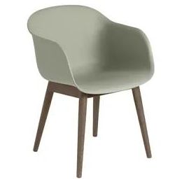 muuto Fiber Armchair, wood base, dusty green / dunkelbraun gebeizt