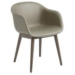 muuto Fiber Armchair, wood base, refine leder stone / dunkelbraun gebeizt