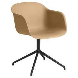 muuto Fiber Armchair, swivel base with return, ochre / schwarz
